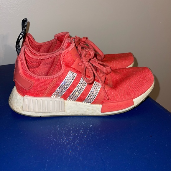 adidas | Shoes | Red Adidas Nmds With Rhinestone Logos | Poshmark
